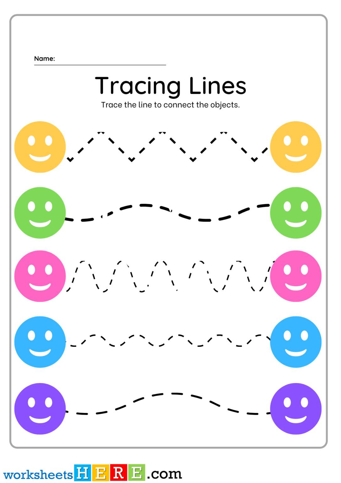 Tracing Lines Worksheet, Trace the Lines with Smiles PDF Worksheet For ...