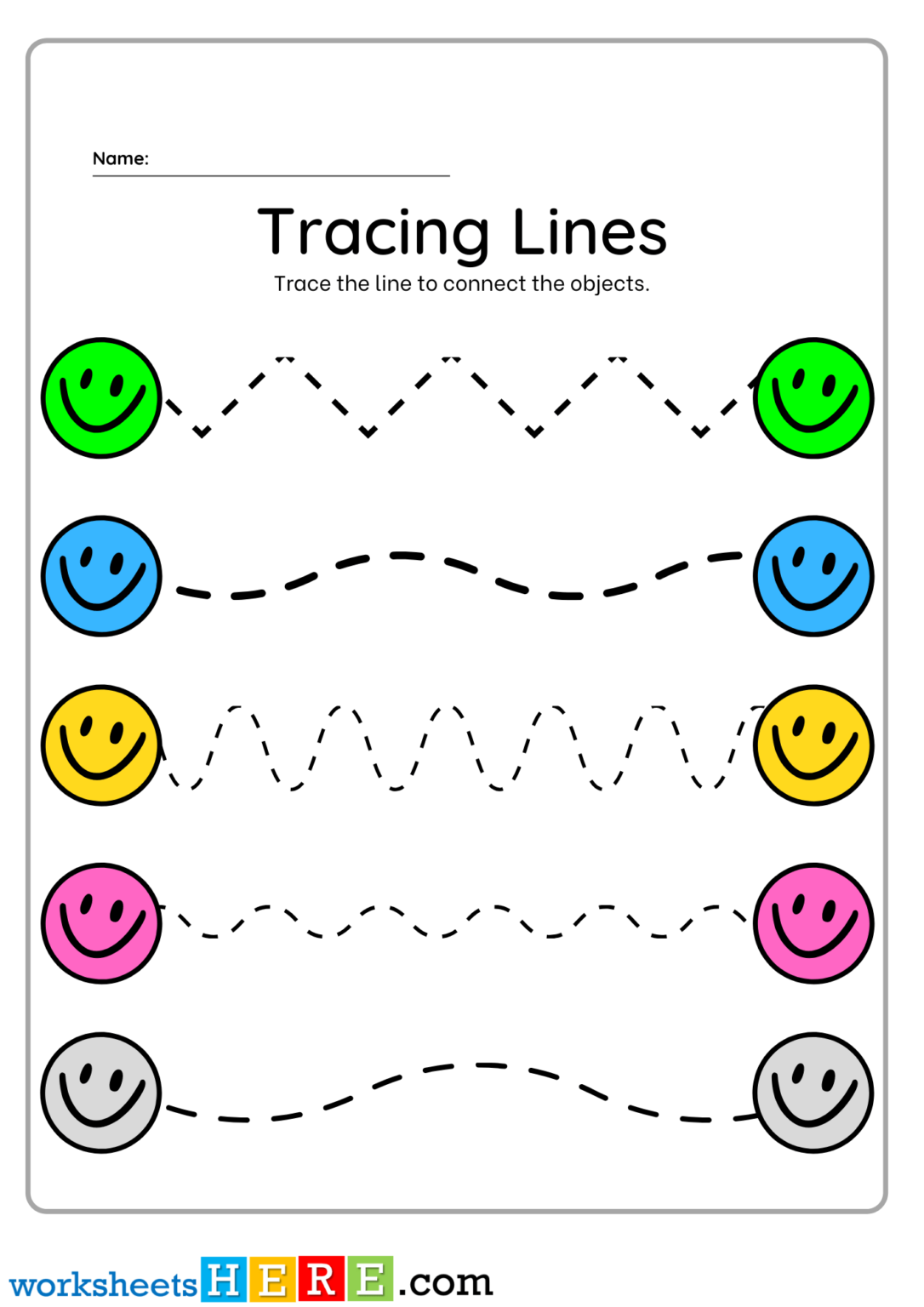 Tracing Lines Worksheet, Trace the Lines with Smiles PDF Worksheet For ...