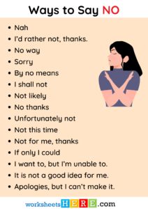 Ways to Say NO inENglish Speaking PDF Worksheet For Students and Kids ...