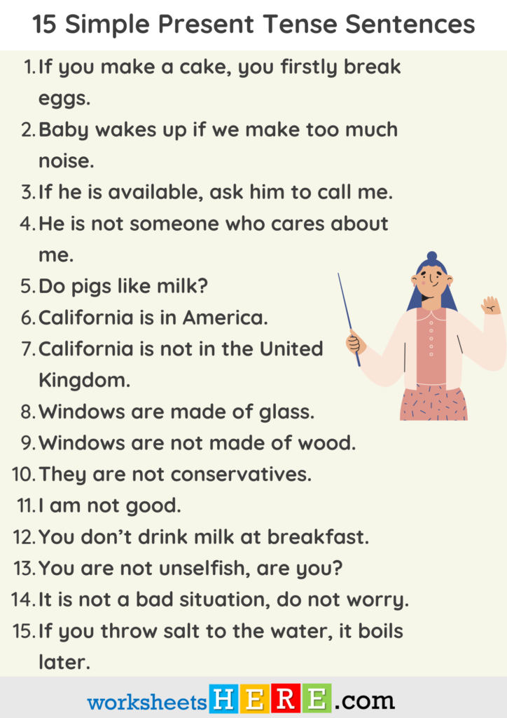 15 Simple Present Tense Sentences PDF Worksheet For Students ...